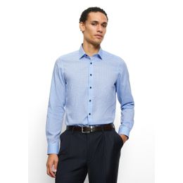 Langarmhemd OLYMP "Level Five", Herren, Gr. 39, N-Gr, blau (bleu), Web, Obermaterial: 100% Baumwolle, normal, 2-Knopf-Manschette, Hemden, Businesshemd, body fit, New York Kentkragen
