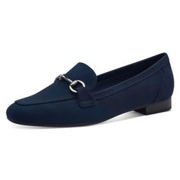 Slipper Marco Tozzi, Damen, Gr. 40, blau (navy), Textil, Veloursleder, unifarben, Schuhe Slipper, Blockabsatz, Loafer, Businessschuh mit Schmuckspange