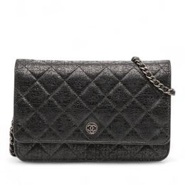 Chanel Hobo Bags - CC Quilted Crinkled Patent Wallet On Chain - Gr. unisize - in Schwarz - f&uuml;r Damen