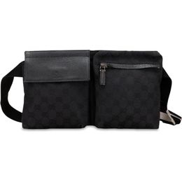 Gucci Bauchtaschen - GG Canvas Double Pocket Belt Bag - Gr. ONE SIZE - in Schwarz - f&uuml;r Damen