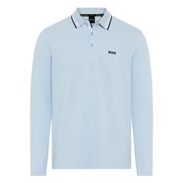 BOSS Green Herren Langarm-Poloshirt "Plisy"open blau464, Gr. XXL, Jersey, Obermaterial: 100% Baumwolle, Shirts, mit Streifen am Kragen