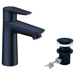 Hansgrohe Talis E Einhebel Waschtischmischer 110 CoolStart, Zugstangen-Ablaufgarnitur, Ausladung 112mm, 71713670, Farbe: Schwarz Matt