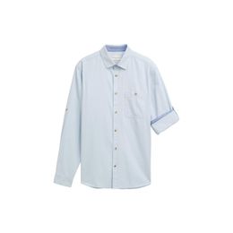 Tom Tailor Herren Regular Fit Hemd mit verstellbarer &Auml;rmell&auml;nge, blau, Uni, Gr. M