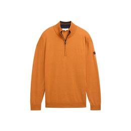 Tom Tailor Herren Troyer Strickpullover mit Logo-Badge, orange, Meliert, Gr. S