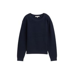 Tom Tailor Denim Damen Strickpullover mit Rundhalsausschnitt, blau, Uni, Gr. XL