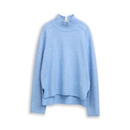 Tom Tailor Damen Loose Fit Strickpullover mit Stehkragen, blau, Meliert, Gr. S