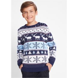 bonprix Norweger-Pullover aus reiner Baumwolle, blau, 100% Baumwolle