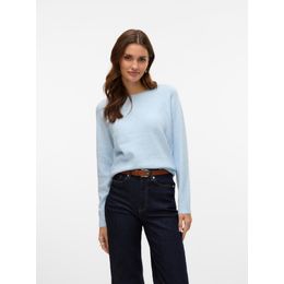 V&eacute;ro Moda Rundhalspullover VERO MODA "VMDOFFY LS O-NECK BLOUSE GA NOOS", Damen, Gr. L, blau (cashmere blau detail:melange), Strick, Obermaterial: 94% Polyester, 3% Elasthan, 3% Nylon, meliert, regular fit normal, Rundhals, Rippb&uuml;ndchen, Pullover Rundhalspullover, Materialmix, regular fit