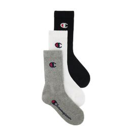 Sportsocken Champion "3 Pack Crew Socks", M&auml;dchen, Gr. 31-34, oxgm, wht, nbk, ns, Obermaterial: 70% Baumwolle, 28% Polyester, 2% Elasthan, Socken Sportsocken, f&uuml;r sportive Aktivit&auml;ten, dreiteiliges Set, sportlicher Stil