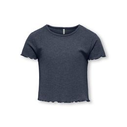 T-Shirt KIDS Only "KOGNELLA S/S O-NECK TOP NOOS JRS", M&auml;dchen, Gr. 122/128, ombre blau, Jersey, Obermaterial: 65% Polyester, 30% Viskose, 5% Elasthan, unifarben, regular fit kurz, Rundhals, gewellter Abschluss, Shirts T-Shirt, mit s&uuml;&szlig;er Wellenkante