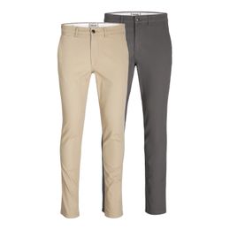 Jack & Jones Chinohose JACK & JONES "JPSTMARCO JJDAVE 2PK MP NOOS", Herren, Gr. 29, L&auml;nge 32, crockery pack:asphalt, Web, Obermaterial: 98% Baumwolle, 2% Elasthan, unifarben, slim fit normal, Hosen Chinohose