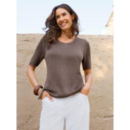 WITT Damen Kurzarmpullover mit B&auml;ndchengarn, taupe, Gr&ouml;&szlig;e 38