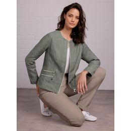 CREATION L PREMIUM Wit Damen Leinenblazer mit Rei&szlig;verschluss-Taschen, khaki-wei&szlig;-meliert, Gr&ouml;&szlig;e 38