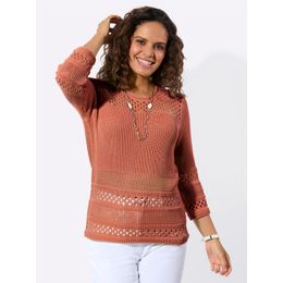 WITT Damen Ajourpullover mit Rollkanten, papaya, Gr&ouml;&szlig;e 40