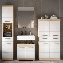 Pharao24.de Badm&ouml;bel Set Badezimmerm&ouml;belset Hochglanzfront in modernem Design (vierteilig)