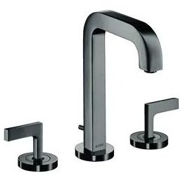 Hansgrohe AXOR Citterio 3-Loch Waschtischarmatur 170, Zugstangen-Ablaufgarnitur, Auslauf 140mm, Hebelgriffe, Rosetten, 39135330, Farbe: Polished Black Chrome