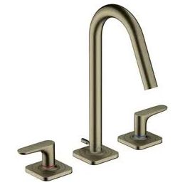 Hansgrohe AXOR Citterio M 3-Loch Waschtischarmatur 160 mit Hebelgriffen, Rosetten und Zugstangen-Ablaufgarnitur, 34133820, Farbe: Brushed Nickel