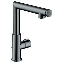 Hansgrohe AXOR Uno Select Waschtischmischer 220 mit Zugstangen-Ablaufgarnitur, Ausladung 160mm, 45016330, Farbe: Polished Black Chrome