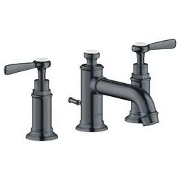 Hansgrohe AXOR MONTREUX 3-Loch Waschtischarmatur 30, Zugstangen-Ablaufgarnitur, Hebelgriffe, Ausladung 142mm, 16535340, Farbe: Brushed Black Chrome