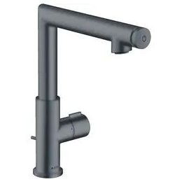 Hansgrohe AXOR Uno Select Waschtischmischer 220 mit Zugstangen-Ablaufgarnitur, Ausladung 160mm, 45016340, Farbe: Brushed Black Chrome