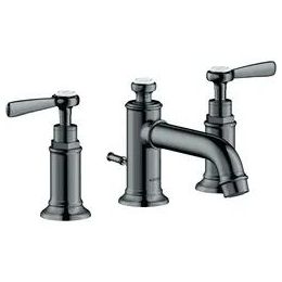 Hansgrohe AXOR MONTREUX 3-Loch Waschtischarmatur 30, Zugstangen-Ablaufgarnitur, Hebelgriffe, Ausladung 142mm, 16535330, Farbe: Polished Black Chrome