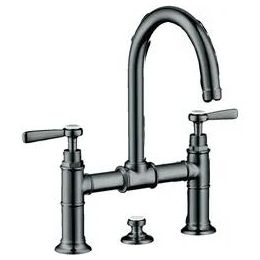 Hansgrohe AXOR Montreux 2-Griff-Waschtischarmatur 220, Zugstangen-Ablaufgarnitur, Hebelgriffe, Ausladung 175mm, 16511330, Farbe: Polished Black Chrome