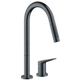 Hansgrohe AXOR Citterio M DN 15 2-Loch Einhebel-K&uuml;chenmischer 220 mit Ausziehbrause, 34822340, Farbe: Brushed Black Chrome