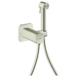 Hansgrohe AXOR Bidette Showers Bidette Handbrause 1jet EcoSmart, softsquare, f&uuml;t Mischwasser, mit Brausehalter und Brauseschlauch 1,25m, 29243820, Farbe: Brushed Nickel