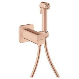 Hansgrohe AXOR Bidette Showers Bidette Handbrause 1jet EcoSmart, softsquare, f&uuml;t Mischwasser, mit Brausehalter und Brauseschlauch 1,25m, 29243300, Farbe: Polished Red Gold