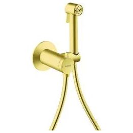 Hansgrohe AXOR Bidette Showers Bidette Handbrause 1jet EcoSmart, rund, f&uuml;r Mischwasser, mit Brausehalter und Brauseschlauch 1,25m, 29242950, Farbe: Brushed Brass