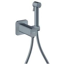 Hansgrohe AXOR Bidette Showers Bidette Handbrause 1jet EcoSmart, softsquare, f&uuml;t Mischwasser, mit Brausehalter und Brauseschlauch 1,25m, 29243330, Farbe: Polished Black Chrome
