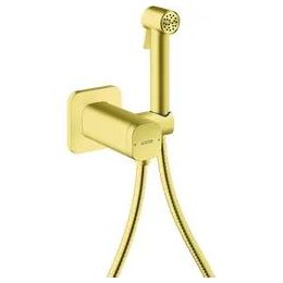 Hansgrohe AXOR Bidette Showers Bidette Handbrause 1jet EcoSmart, softsquare, f&uuml;t Mischwasser, mit Brausehalter und Brauseschlauch 1,25m, 29243950, Farbe: Brushed Brass