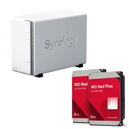 Synology DiskStation DS223J 2 Einsch&uuml;be NAS-Server Leergeh&auml;use + 16TB WD Red Plus SATA 3.5" Festplatten (2x 8TB)