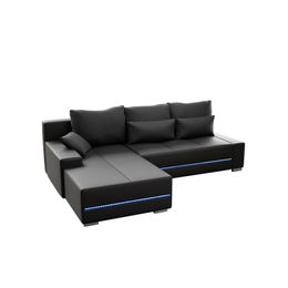 Juskys Sofa Davos Links - Bequemes Ecksofa mit Schlaffunktion, Bettkasten, Samt & LEDs - Dunkelgrau