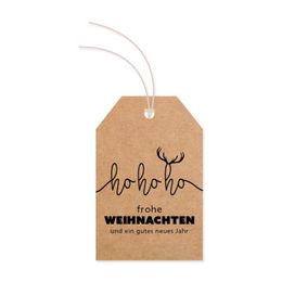12 x Geschenkanh&auml;nger mit Band "HoHoHo" 80 x 52 mm