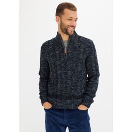 bonprix Melierter Troyer-Pullover mit Zopfmuster, blau