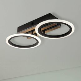 Globo LED-Deckenlampe Blevins 2-flg. schwarz/holzoptik, L&auml;nge 46cm