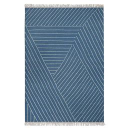 Wecon Home Schurwoll-Teppich "Ocean Lines" in Blau - 70% | Gr&ouml;&szlig;e 160x230 cm |