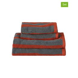 Ellos Home 4tlg. Handtuchset "Saga" in Grau/ Rot - 39% | Badtextilien