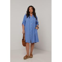 Curvy Lady Leinen-Kleid in Blau - 72% | Gr&ouml;&szlig;e 44/46 | Damen-kleider