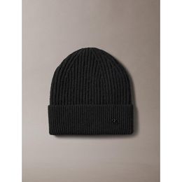 Calvin Klein Damen Strickm&uuml;tze &raquo;CK METAL WOOL BEANIE&laquo; aus weicher Wollmischung schwarz