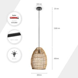 Paco Home Pendelleuchte &raquo;VIHMO&laquo; E27 Rattan Esstisch Pendellampe LED Boho Rustikal Korblampen K&uuml;che E27 braun