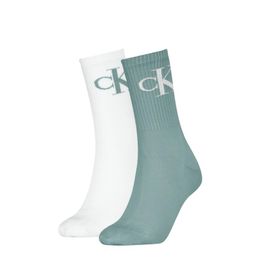 Calvin Klein Jeans Damen Socken &raquo;CKJ WOMEN SOCK MONOGRAM&laquo; 2 Paar, 2 Paar tlg. mit extra breitem B&uuml;ndchen, Cotton-Mix, elastisch gr&uuml;n 39-42