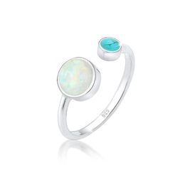 Elli Damen Fingerring &raquo;Synthetischer Opal T&uuml;rkis 925 Sterling Silber verstellbar&laquo; silber