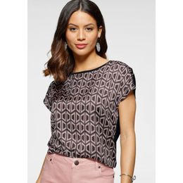 Laura Scott Damen Shirtbluse gemustert und gestreift, femininer Stil, Rundhalsausschnitt bunt 34