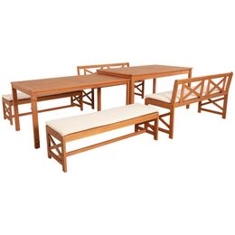 Ambia Garden Gartenset, Wei&szlig;, Teak, Holz, Textil, 6-teilig, Eukalyptusholz, Hartholz, F&uuml;llung: Schaumstoff, Fsc, Tisch ausziehbar, Gartenm&ouml;bel, Gartenm&ouml;bel-Sets