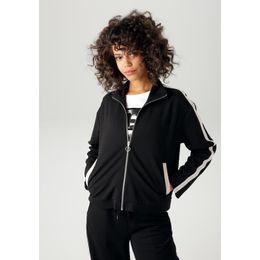 Aniston Casual Damen Aniston CASUAL Kurzjacke mit Tapes an den Eingrifftaschen und langen &Auml;rmeln schwarz-wei&szlig; 40