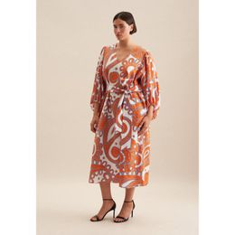 Seidensticker Damen Seidensticker Sommerkleid &raquo;Schwarze Rose&laquo; 3/4 V-Neck Paisley orange 4XL48, Normalgr&ouml;&szlig;en