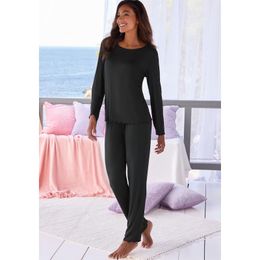 Vivance Dreams Damen Pyjama Set, 2 tlg. mit Babylock-Saum schwarz 36/38