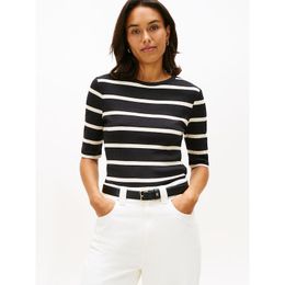 Tommy Hilfiger Damen Kurzarmshirt &raquo;SLIM 5X2 RIB C-NK 1/2 SLV mit Rundhals und Rippstruktur&laquo; unifarben, casual, slim fit, Viskosemix, Rundhals M (38)